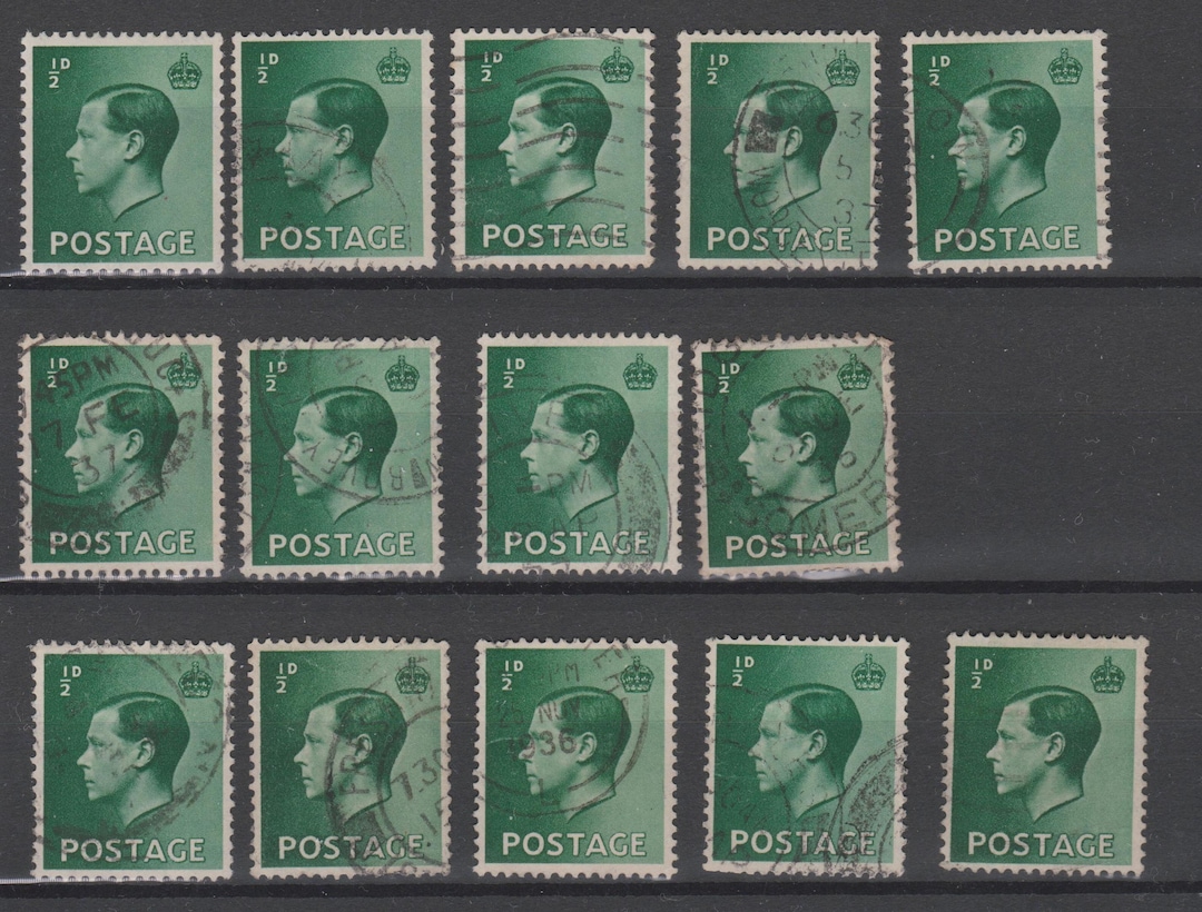 1936 Green GB Definitives - Great Britain Stamps X 14. Vintage British ...