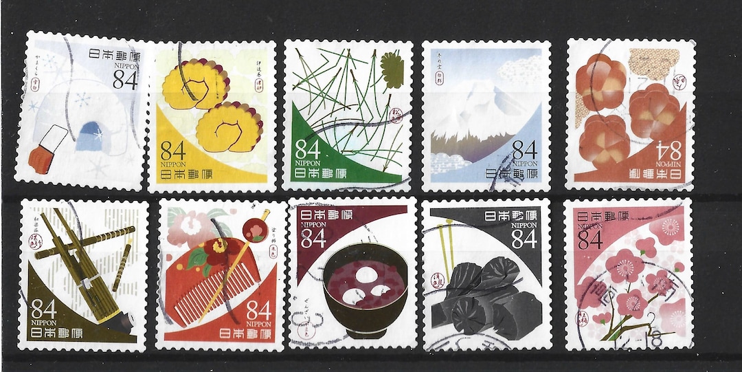 Japan Traditional Colour Stamps X 10. Cute Japanese Postage Stamp Set ...