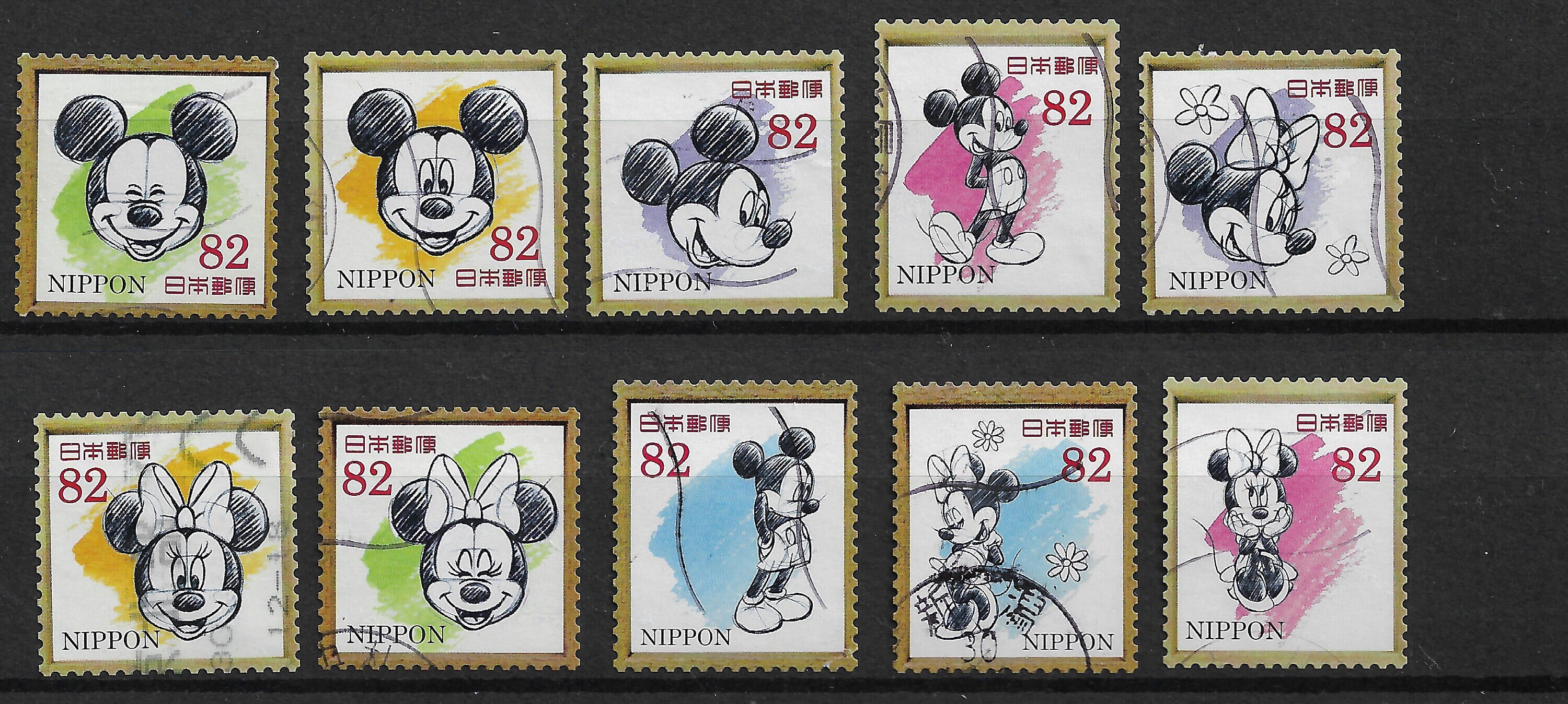Mickey & Minnie Mouse Japan Postage Stamp Set X 10 Cute - Etsy
