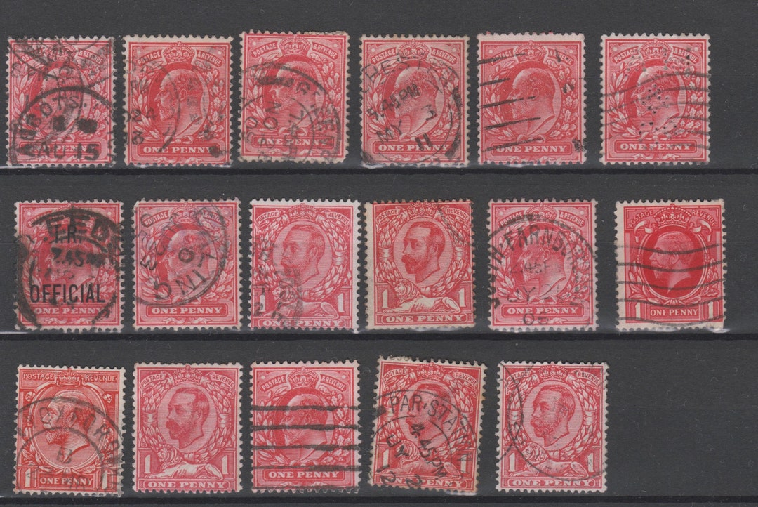 1930s/40s GB Red One Penny Definitives - Great Britain Stamps X 17 ...