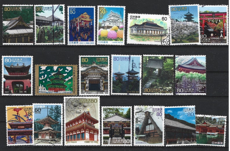 Japan Temples Stamps X 20. Japanese Postage Stamp Set. Traditional ...