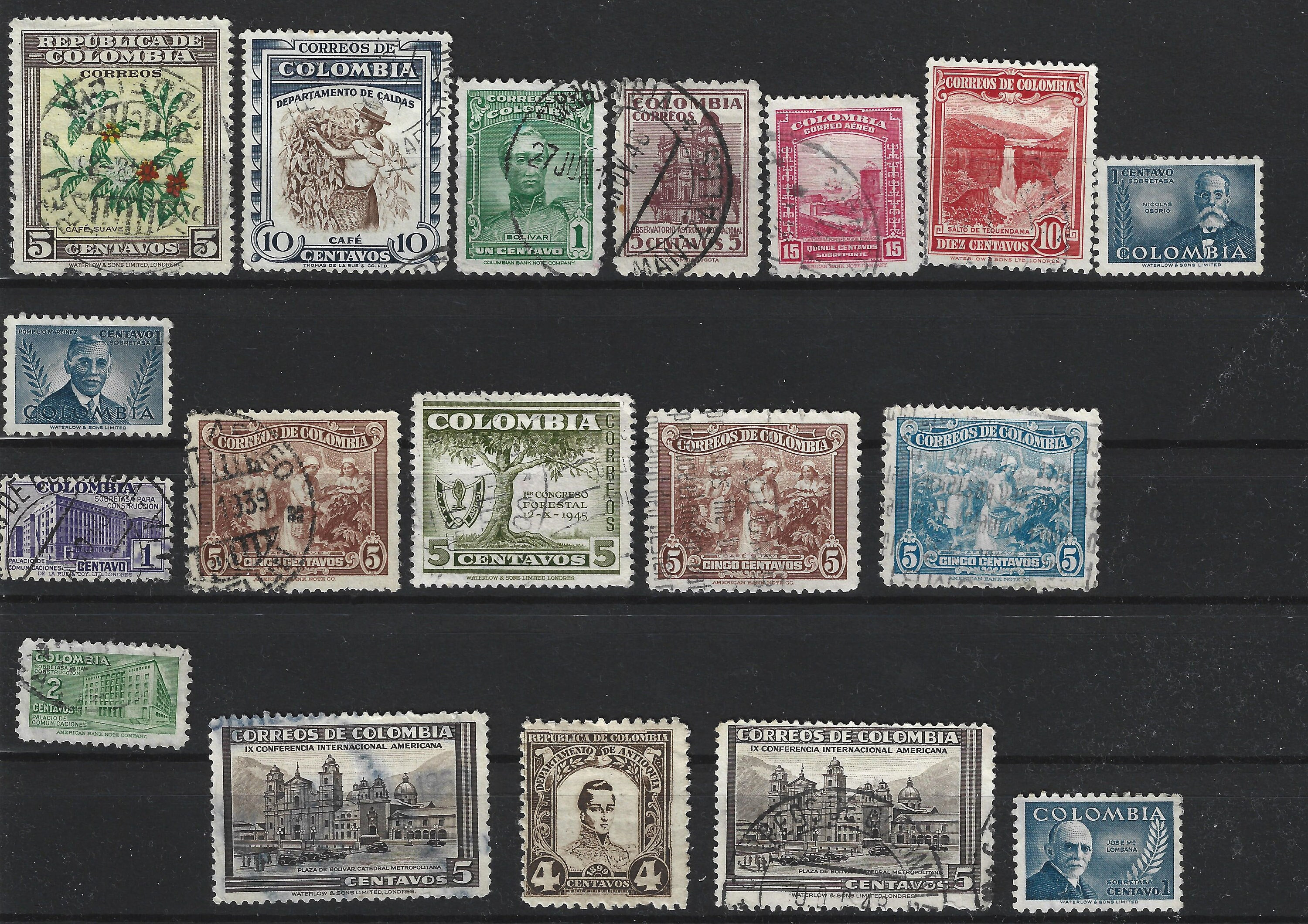 Colombia 1930s/40s Postage Stamps X 18. Vintage Colombian Stamp Set ...