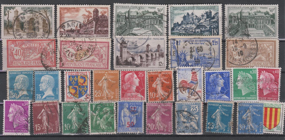 30 French Postage Stamps From the 1930s-60s. Vintage France Francais ...