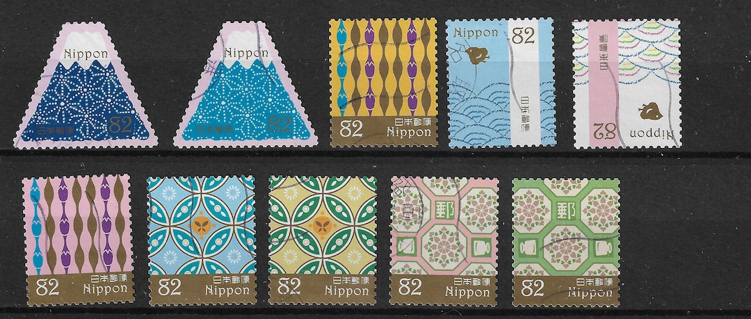 Traditional Japanese Design Japan Postage Stamps X 10. Cute Stamp Set ...