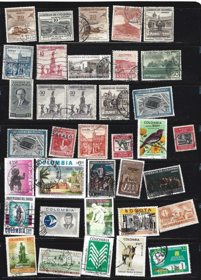 110+ Colombia Stamps (c. 1940s-90s). Vintage Colombian Stamp. South ...