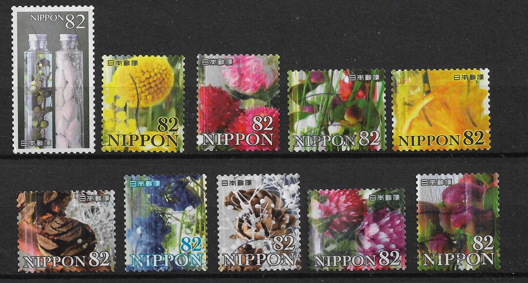 Winter Flowers - Japan Postage Stamps X 10. Cute Japanese Stamp Set for ...