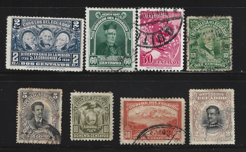 Ecuador 1900s-1940s Postage Stamps X 8. Vintage Ecuadoran Stamp Set ...