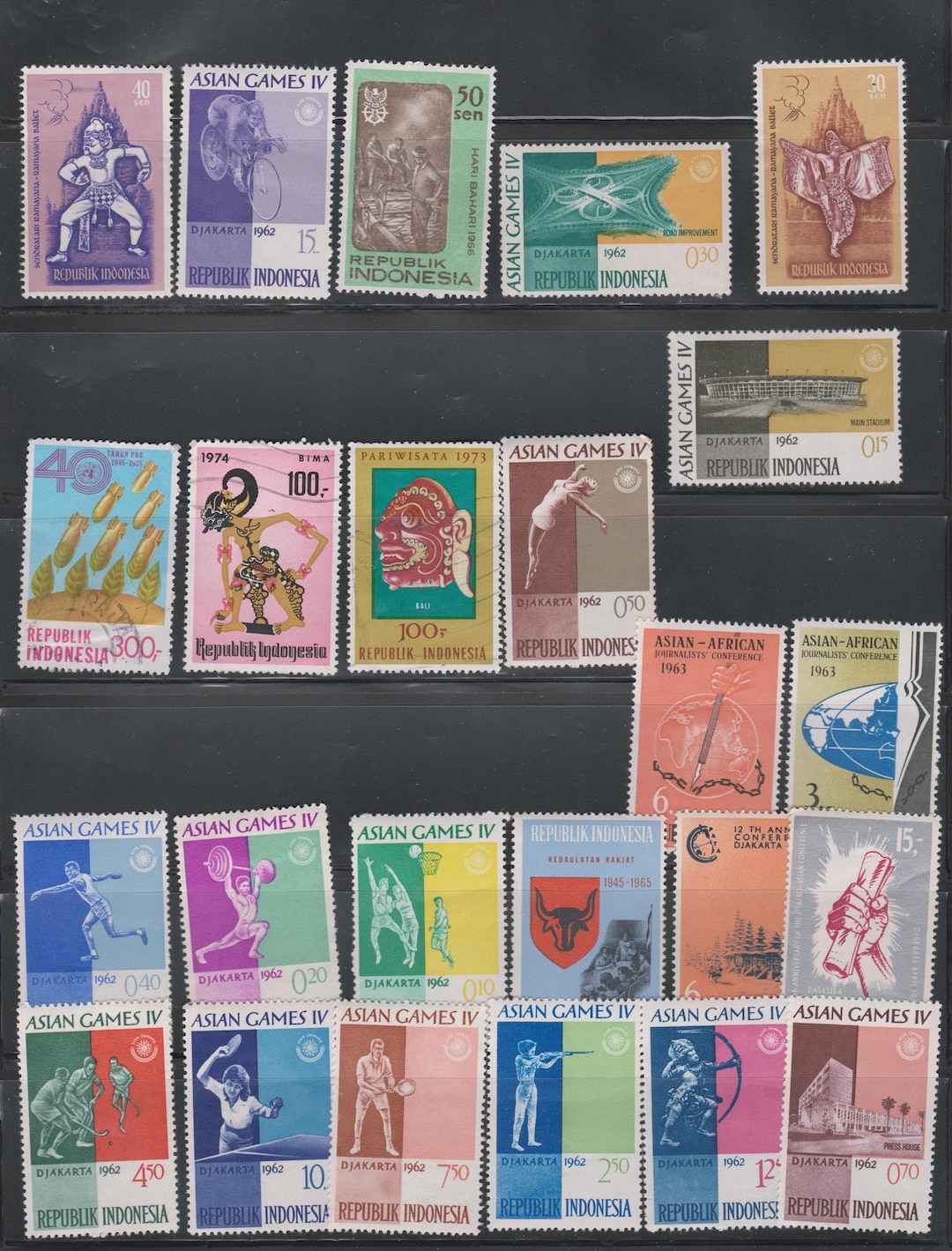 60x Indonesia Stamps. Indonesian Stamp Collection (1940s-60s). Asian ...