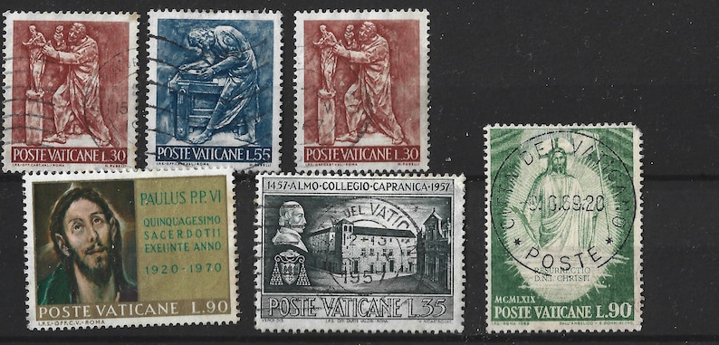 6 Vatican City Stamps. 1950s/60s Stamp Collection. Pope, Religion ...