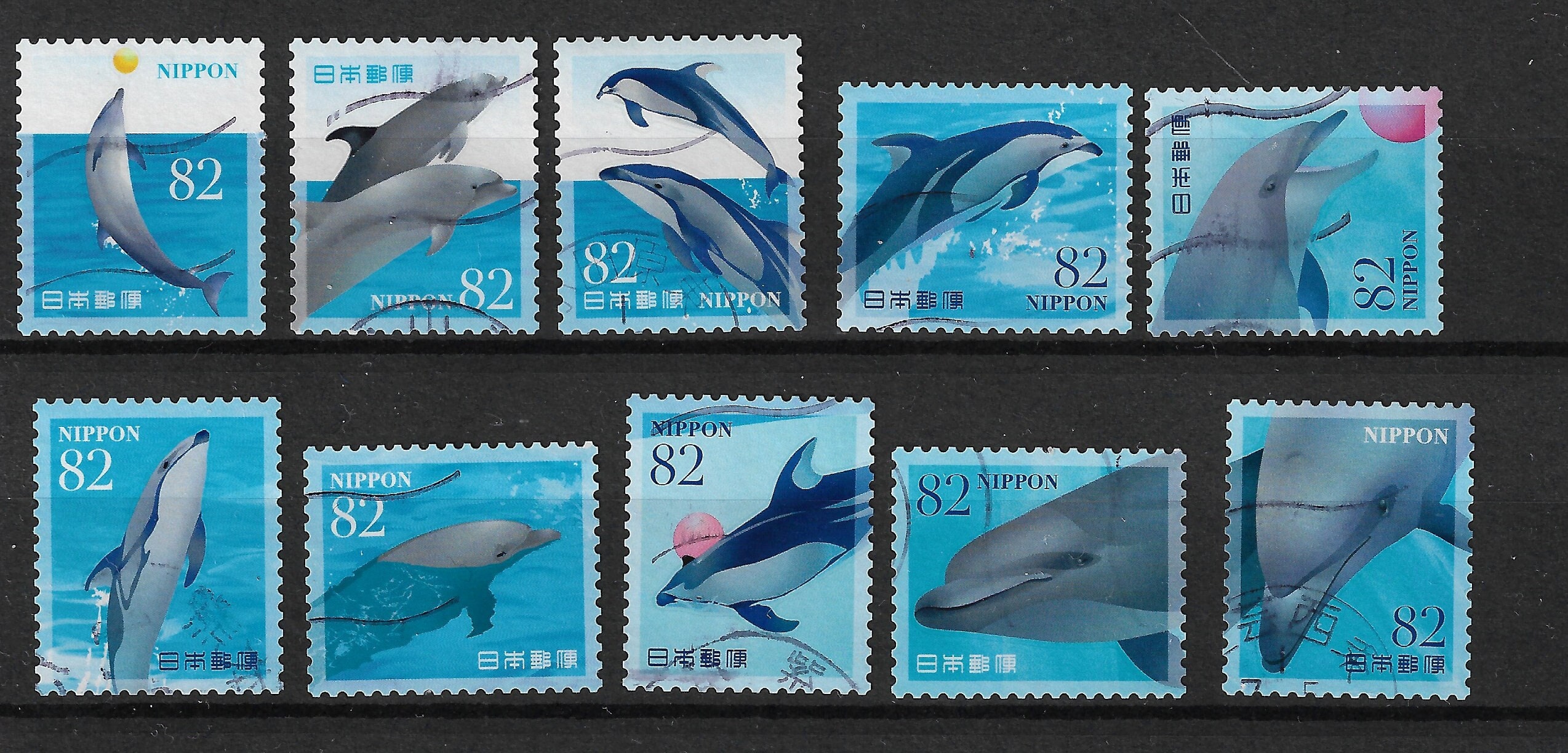 Dolphins - Japan Postage Stamps X 10. Cute Japanese Stamp Set for ...
