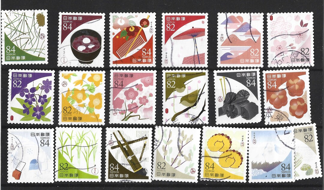 Japan Traditional Colour Stamps X 19. Cute Japanese Postage Stamp Set ...