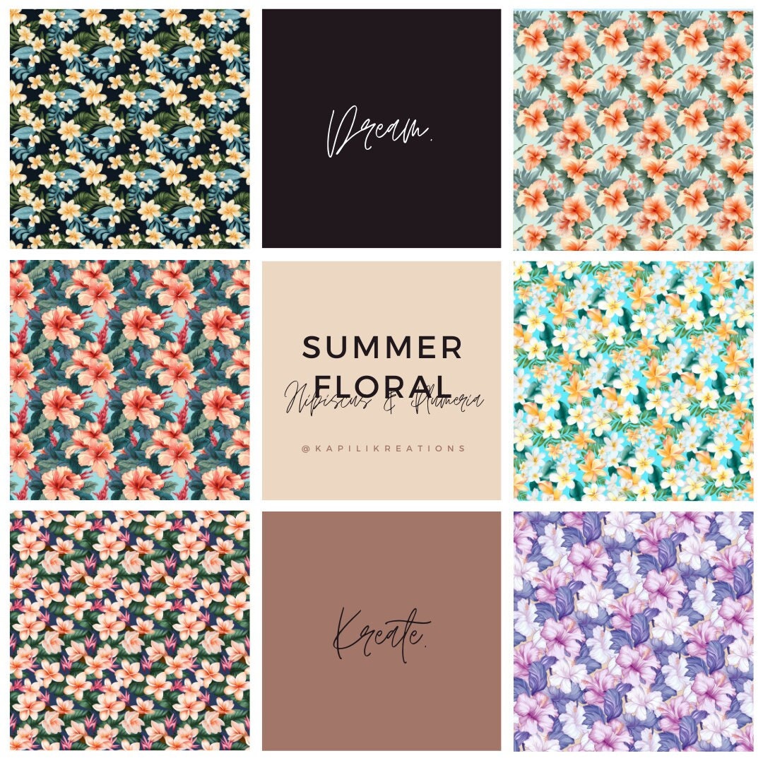 Hibiscus & Plumeria Floral Design Patterns "summer Floral" by ...