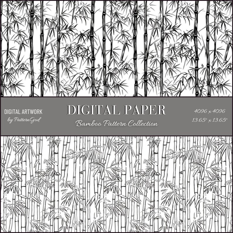 10 Bamboo Patterns, Clip Art, Seamless Art, Black and White, Tileable ...