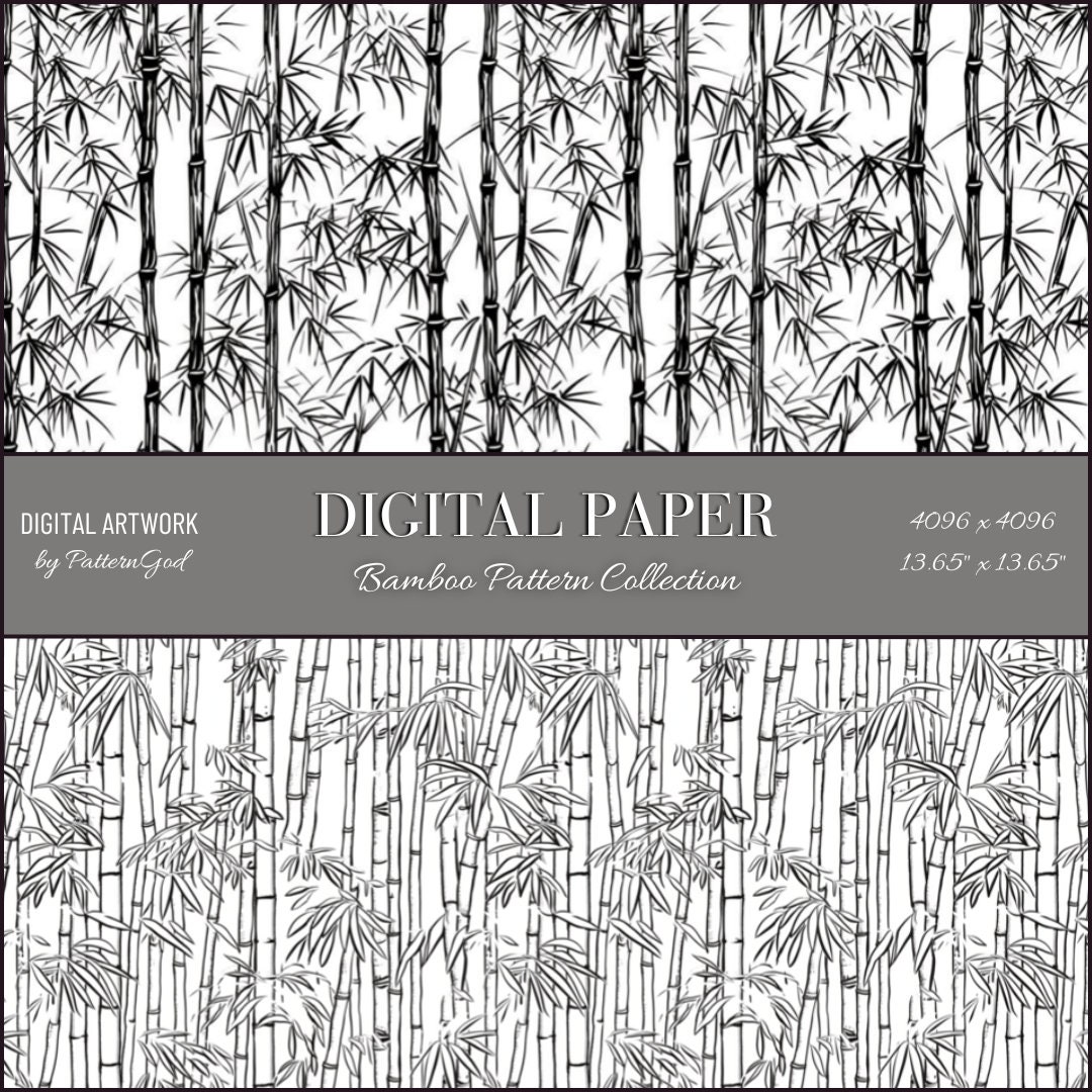 10 Bamboo Patterns, Clip Art, Seamless Art, Black and White, Tileable ...
