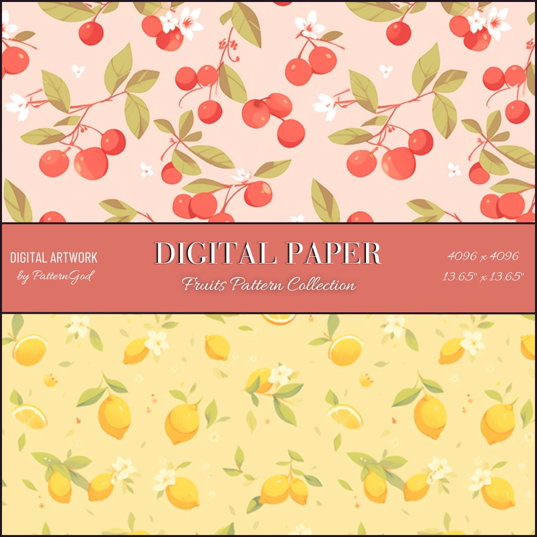 10 Digital Fruits Patterns, Art Prints, Clip Art, Summer Patterns ...