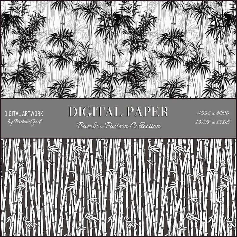 10 Bamboo Patterns, Clip Art, Seamless Art, Black and White, Tileable ...