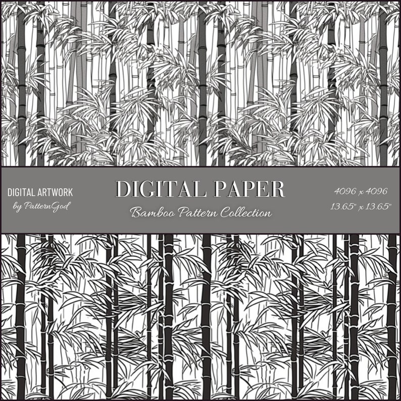 10 Bamboo Patterns, Clip Art, Seamless Art, Black and White, Tileable ...
