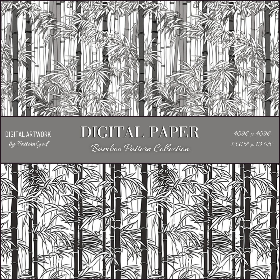 10 Bamboo Patterns, Clip Art, Seamless Art, Black and White, Tileable ...