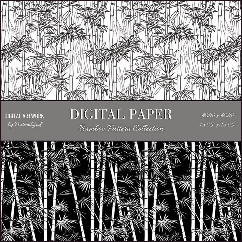 10 Bamboo Patterns, Clip Art, Seamless Art, Black and White, Tileable ...