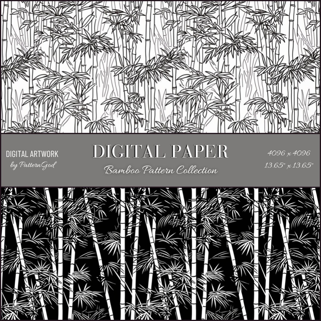 10 Bamboo Patterns, Clip Art, Seamless Art, Black and White, Tileable ...