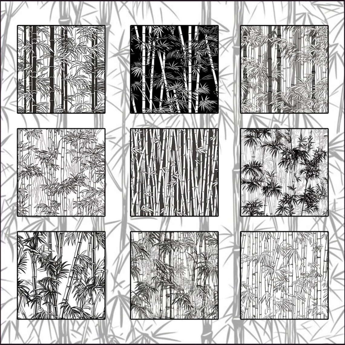 10 Bamboo Patterns, Clip Art, Seamless Art, Black and White, Tileable ...