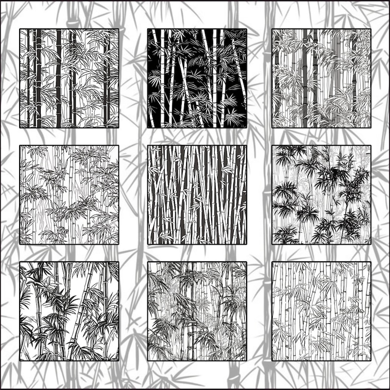10 Bamboo Patterns, Clip Art, Seamless Art, Black and White, Tileable ...