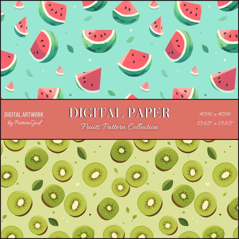 10 Digital Fruits Patterns, Art Prints, Clip Art, Summer Patterns ...