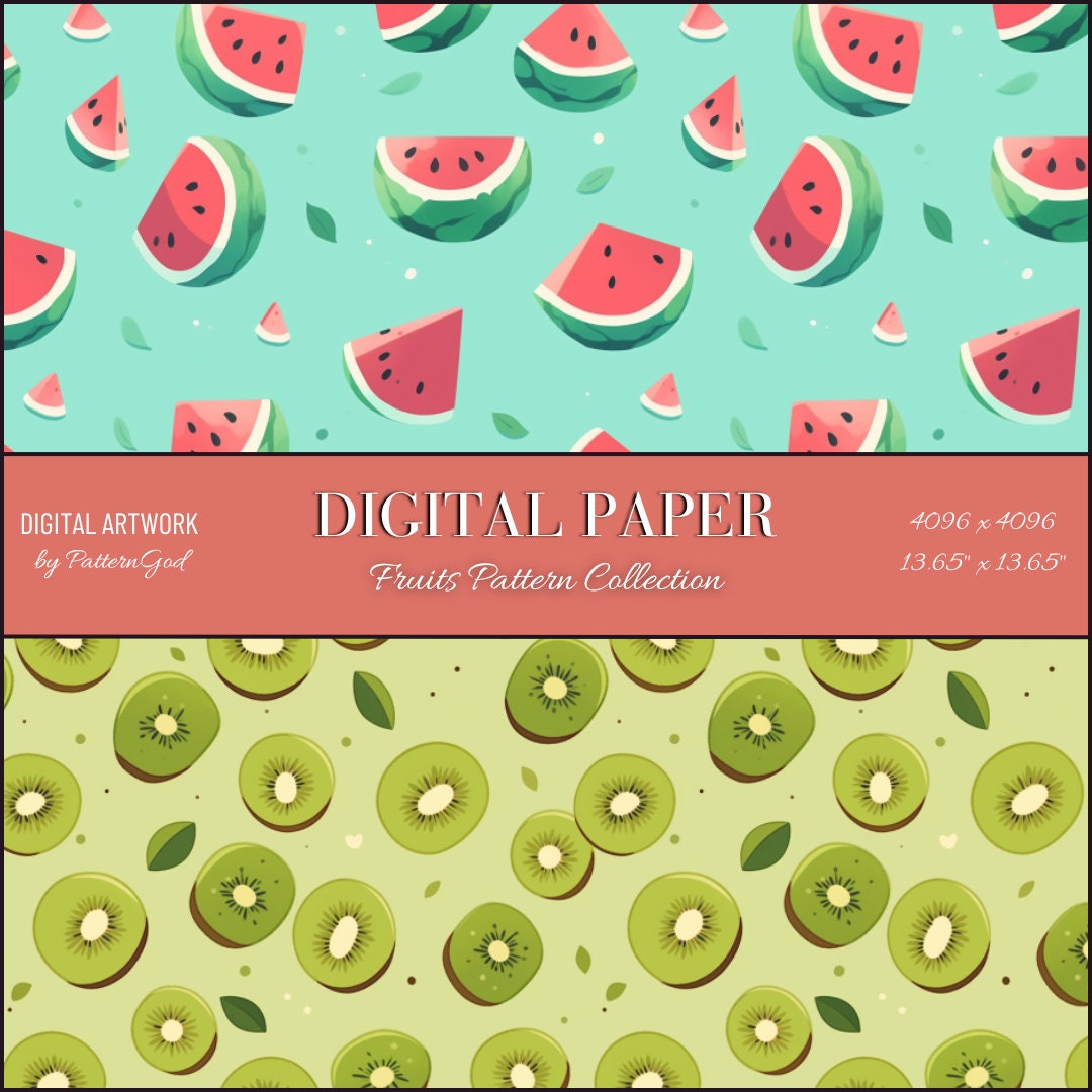 10 Digital Fruits Patterns, Art Prints, Clip Art, Summer Patterns ...