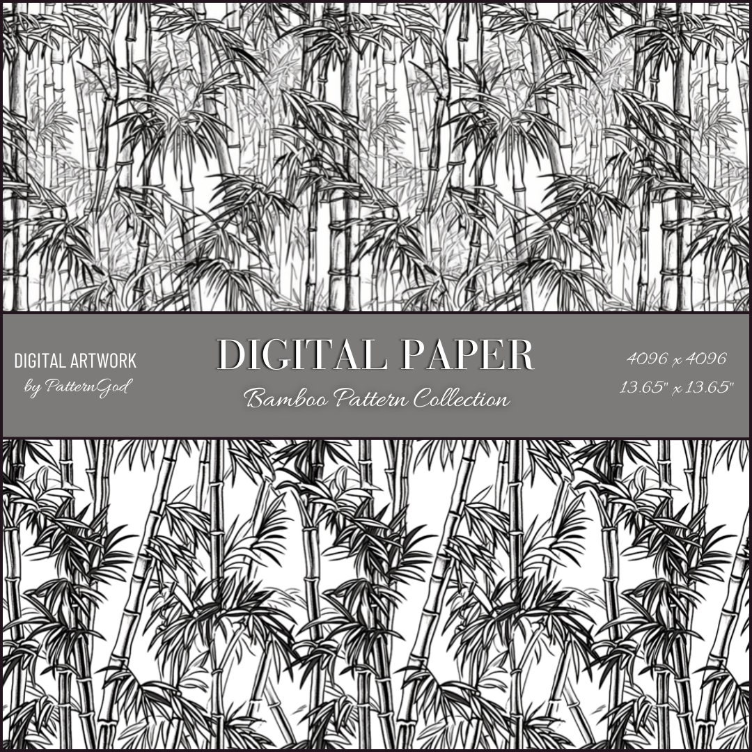 10 Bamboo Patterns, Clip Art, Seamless Art, Black and White, Tileable ...