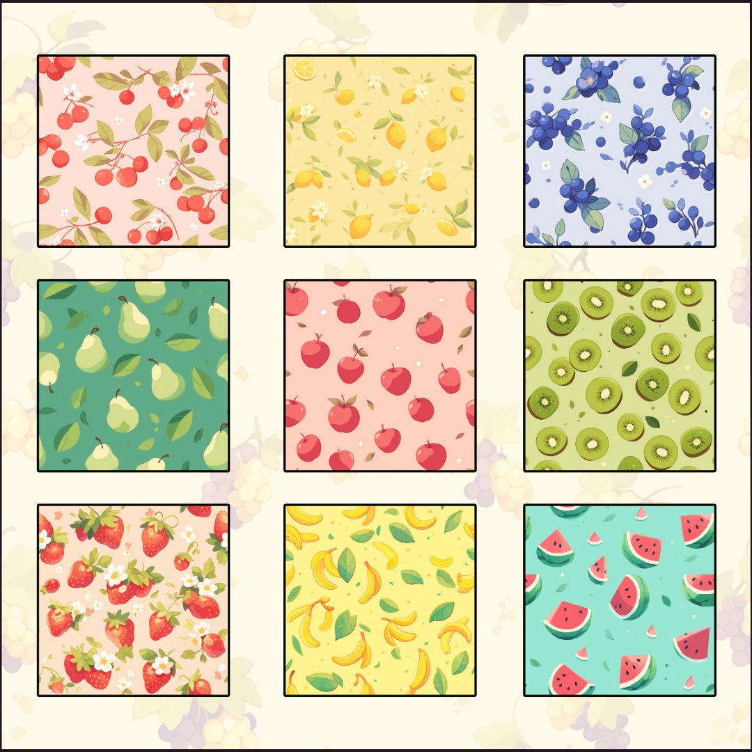 10 Digital Fruits Patterns, Art Prints, Clip Art, Summer Patterns ...