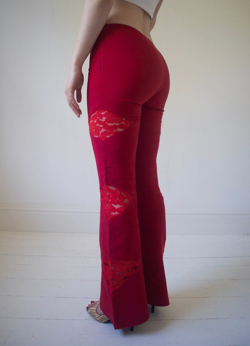 Vintage RARE Flares With Red Lace Detail 1970s Size S/M With Side Zip ...