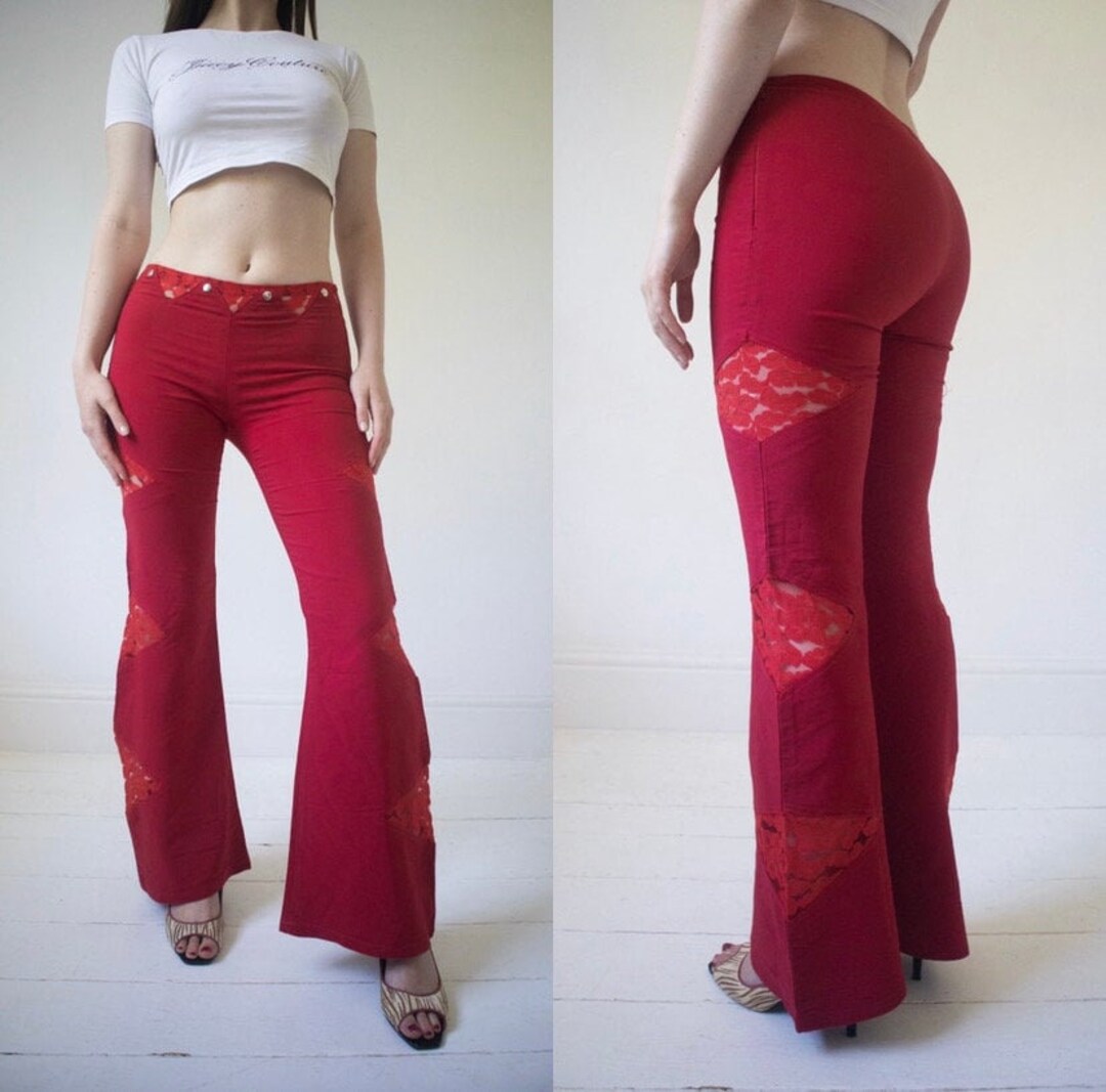Vintage RARE Flares With Red Lace Detail 1970s Size S/M With Side Zip ...
