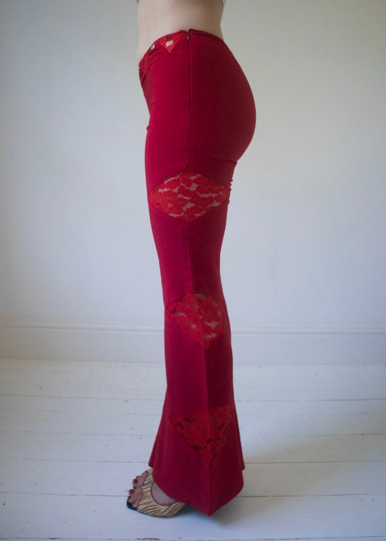 Vintage RARE Flares With Red Lace Detail 1970s Size S/M With Side Zip ...
