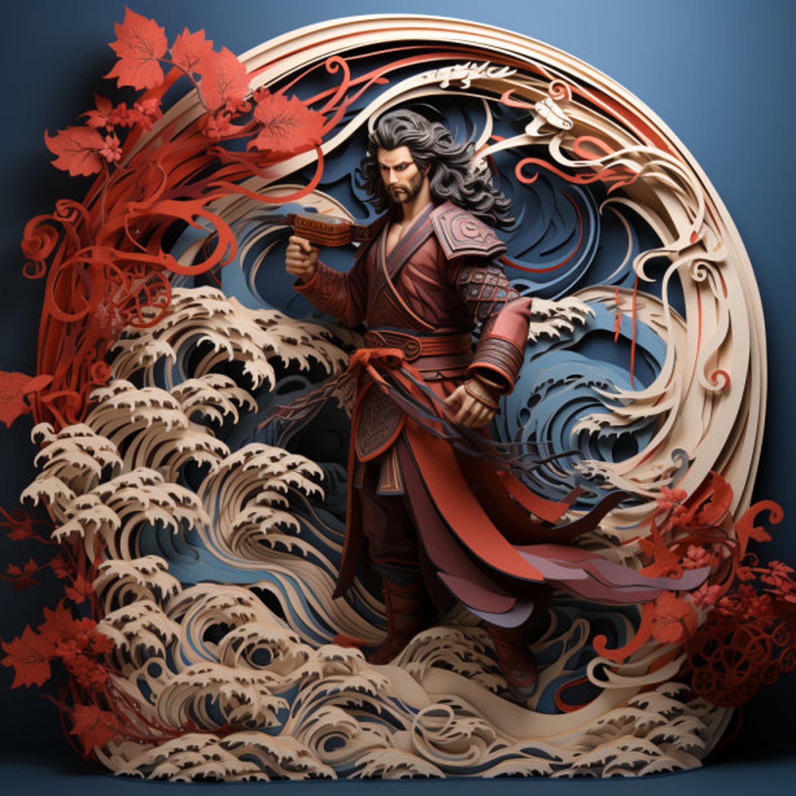 Samurai Paper Kirigami Craft Paper Illustration Not Craft Project ...