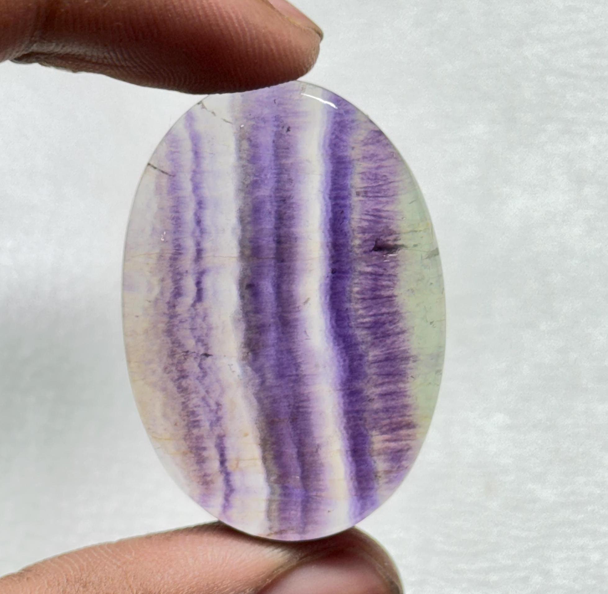 Natural Fluorite Cabochon, Striped Purple Gemstone (41X29X7MM) - Etsy