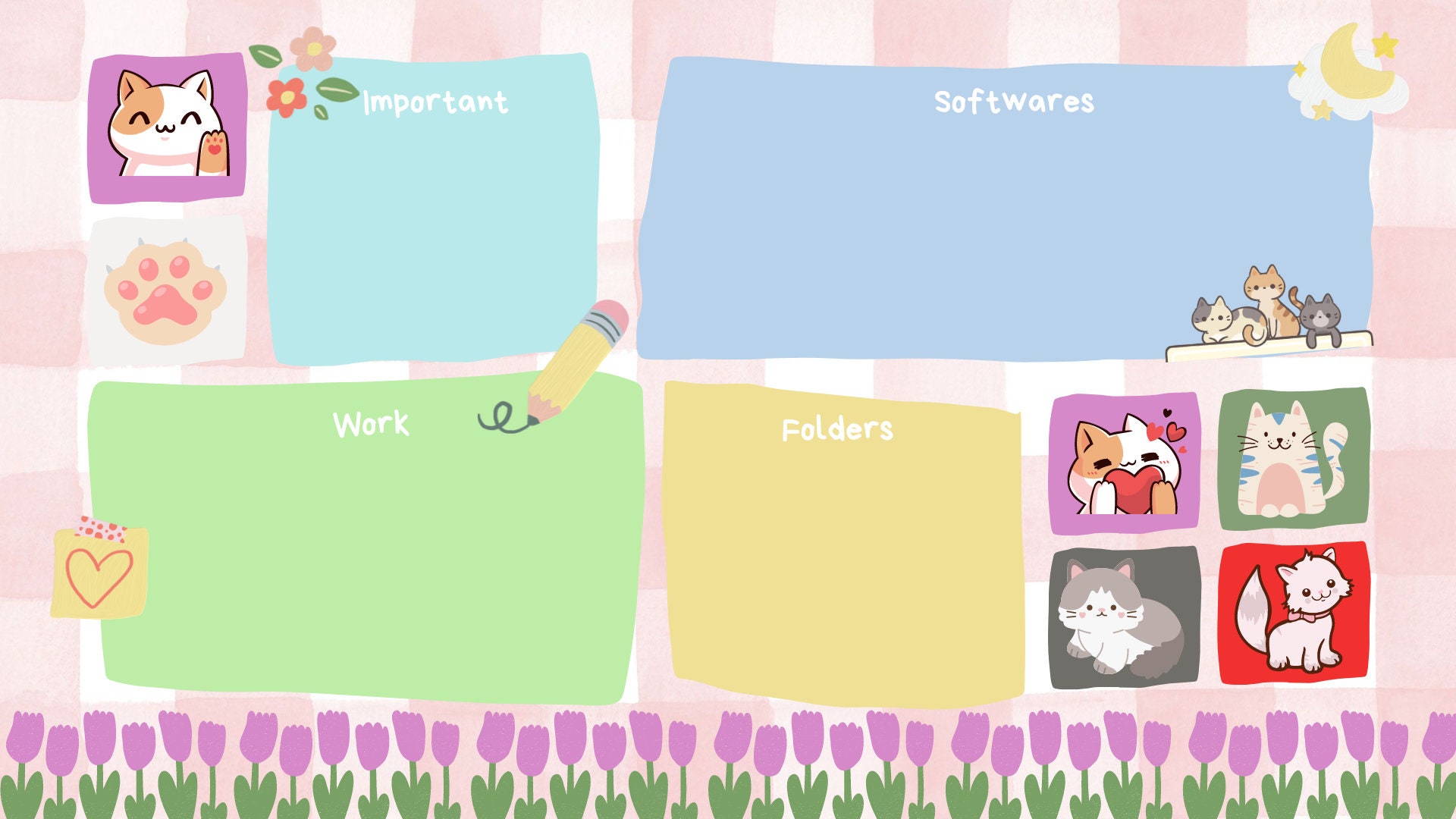 Desktop/laptop Wallpaper/background Organizer | Kawaii Cat Design ...
