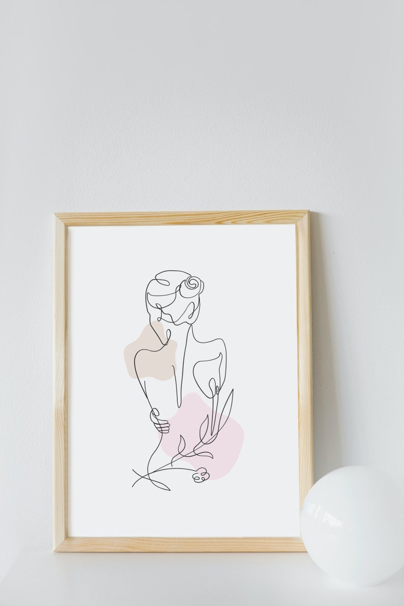 Lineal Art Drawing Woman Body Canvas Print Digital Printable Wall Art ...