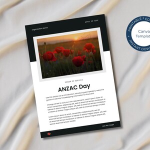 ANZAC Day Order of Service Template | Editable Canva Program | A4 & A5 ...