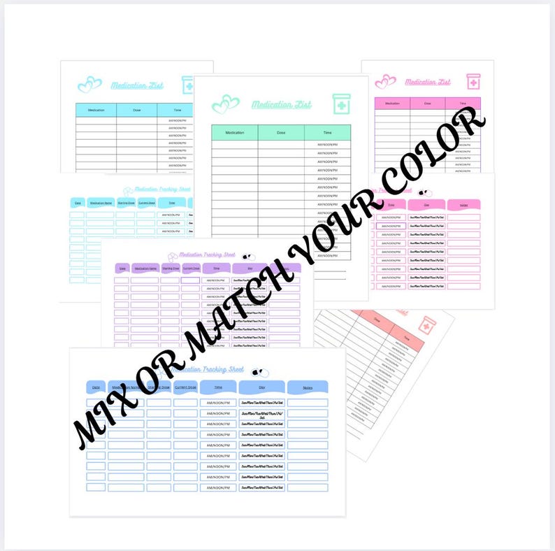 Medication List and Tracker Sheet (10 Different Colors) - Etsy