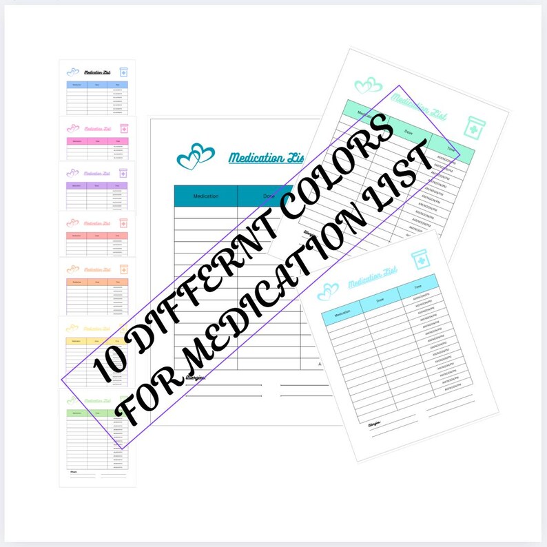 Medication List and Tracker Sheet (10 Different Colors) - Etsy