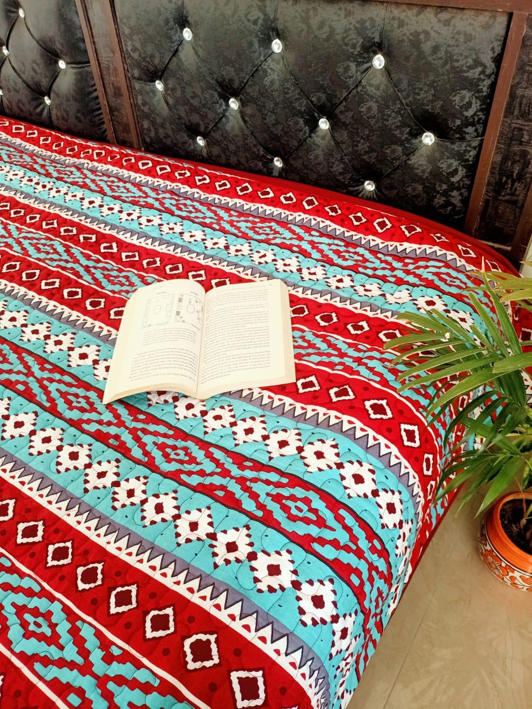 Red Handmade Kilim Quilted Bedcover - King Size Winter Comforter ...
