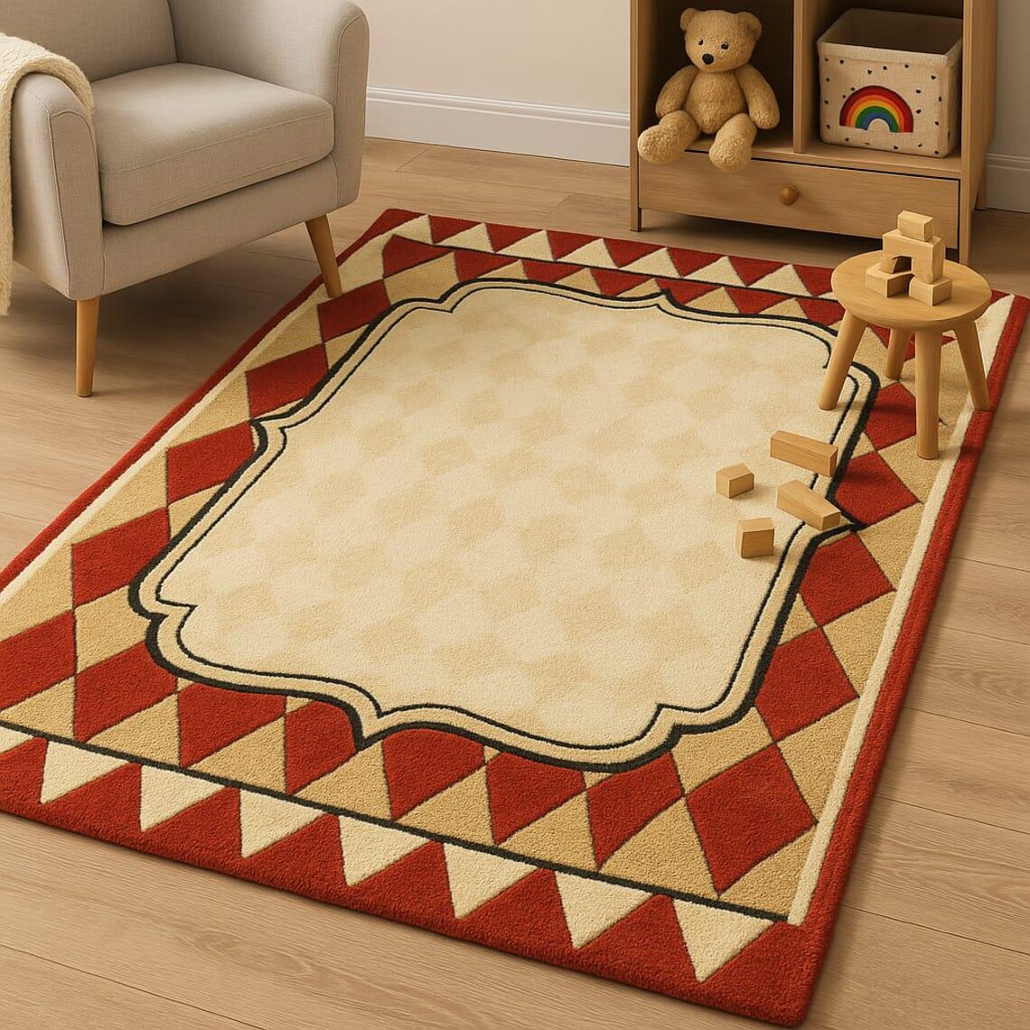 Hand-knotted New Zealand Wool Circus Rug - Pink & Beige - 5x8 6x9 8x10 ...