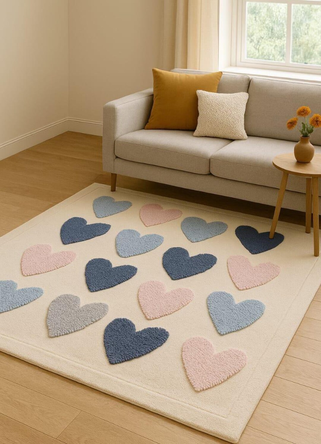 Hand-tufted New Zealand Wool Rug: Pastel Heart Design, 5x8 Colorful ...
