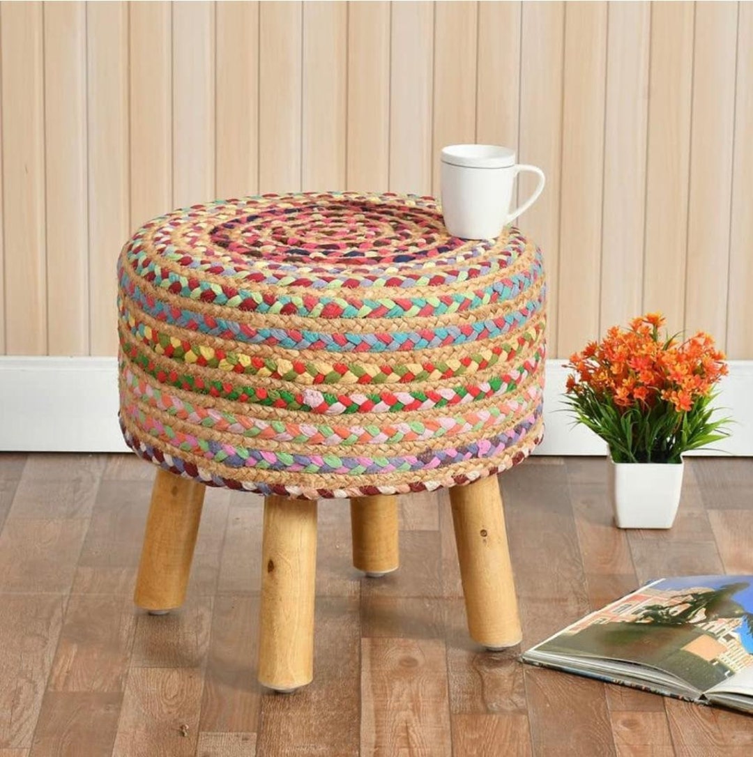 Handmade Jute Pouf, Jute Stool, Boho Chic Home Decor Accent, Textured ...