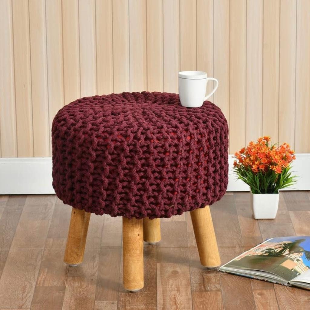 Handmade Ottoman Pouf, Stylish Boho Home Decor Textured, Wooden Stool ...