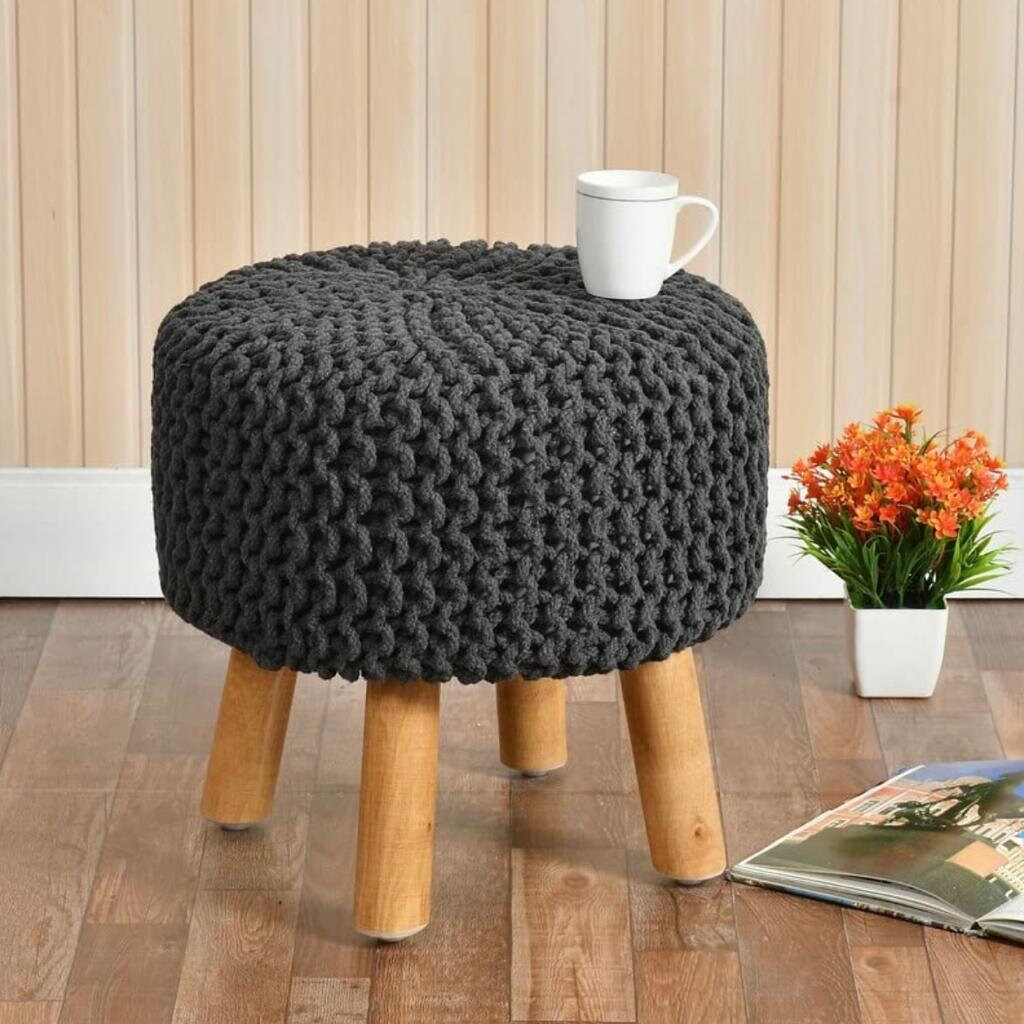 Handmade Ottoman Pouf, Stylish Boho Home Decor Textured, Wooden Stool ...