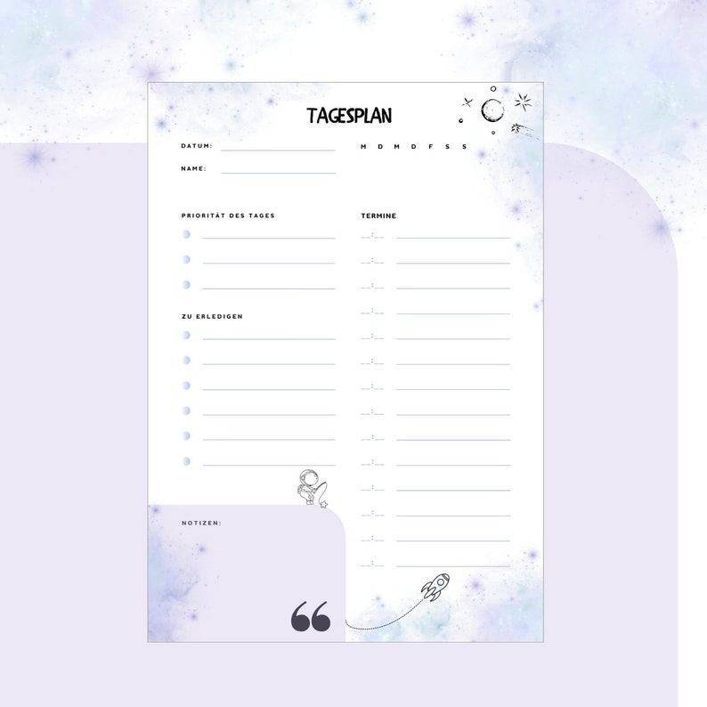 Children's Daily & Weekly Planner "space" - Etsy