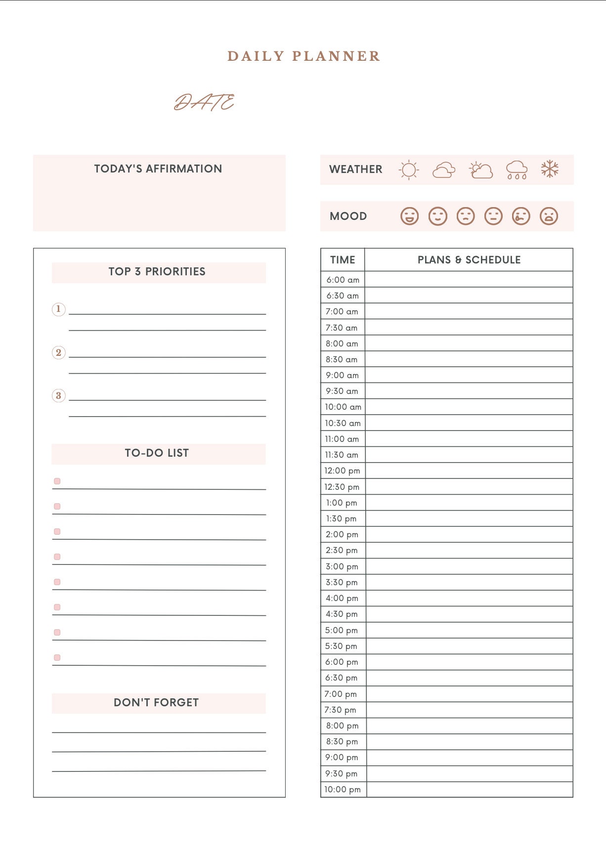 Everyday to Do List Printable, Instant Download, That Girl Planner, Minimal Productivity Planner ...