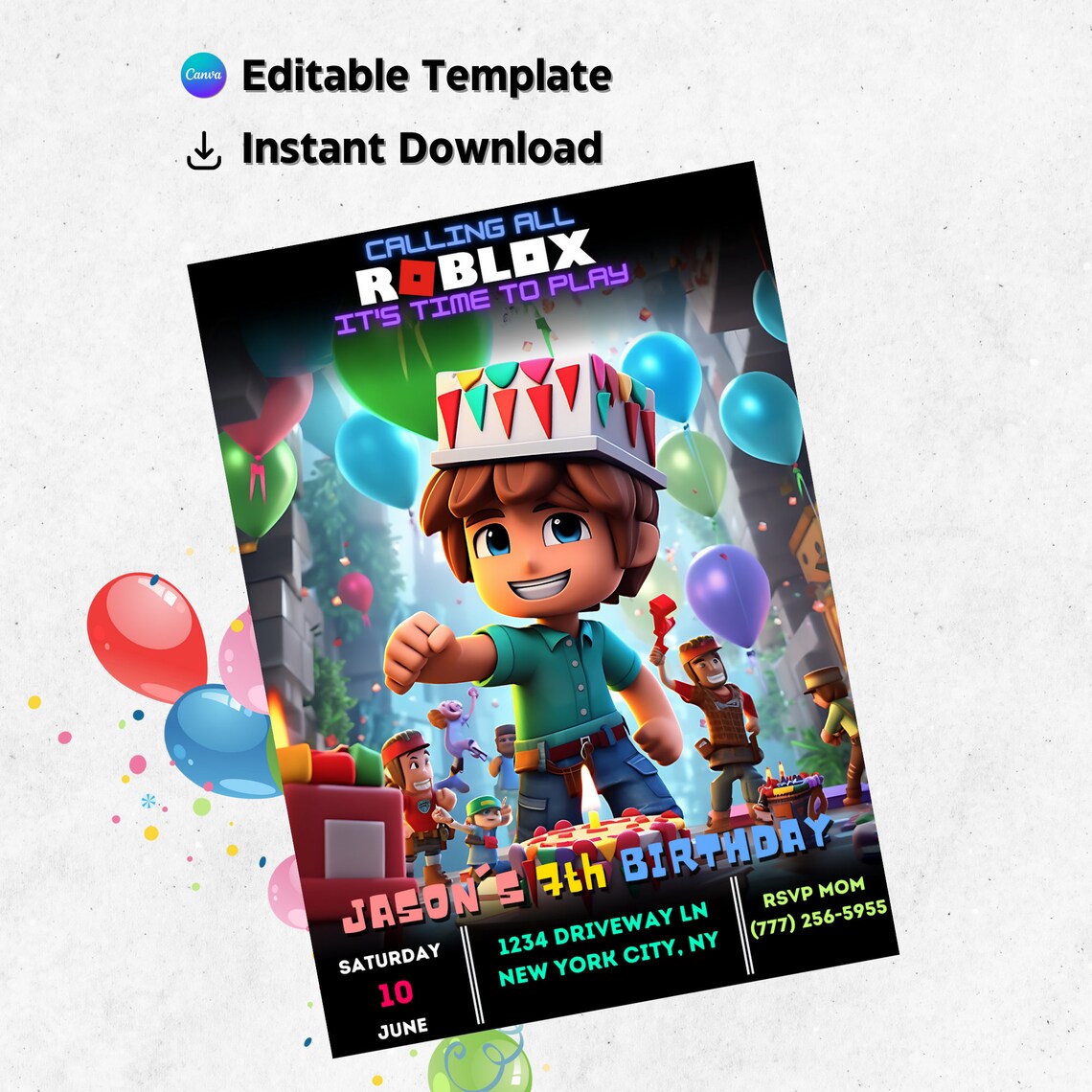 Editable Roblox Birthday Invitation Birthday Invitation Roblox Game ...