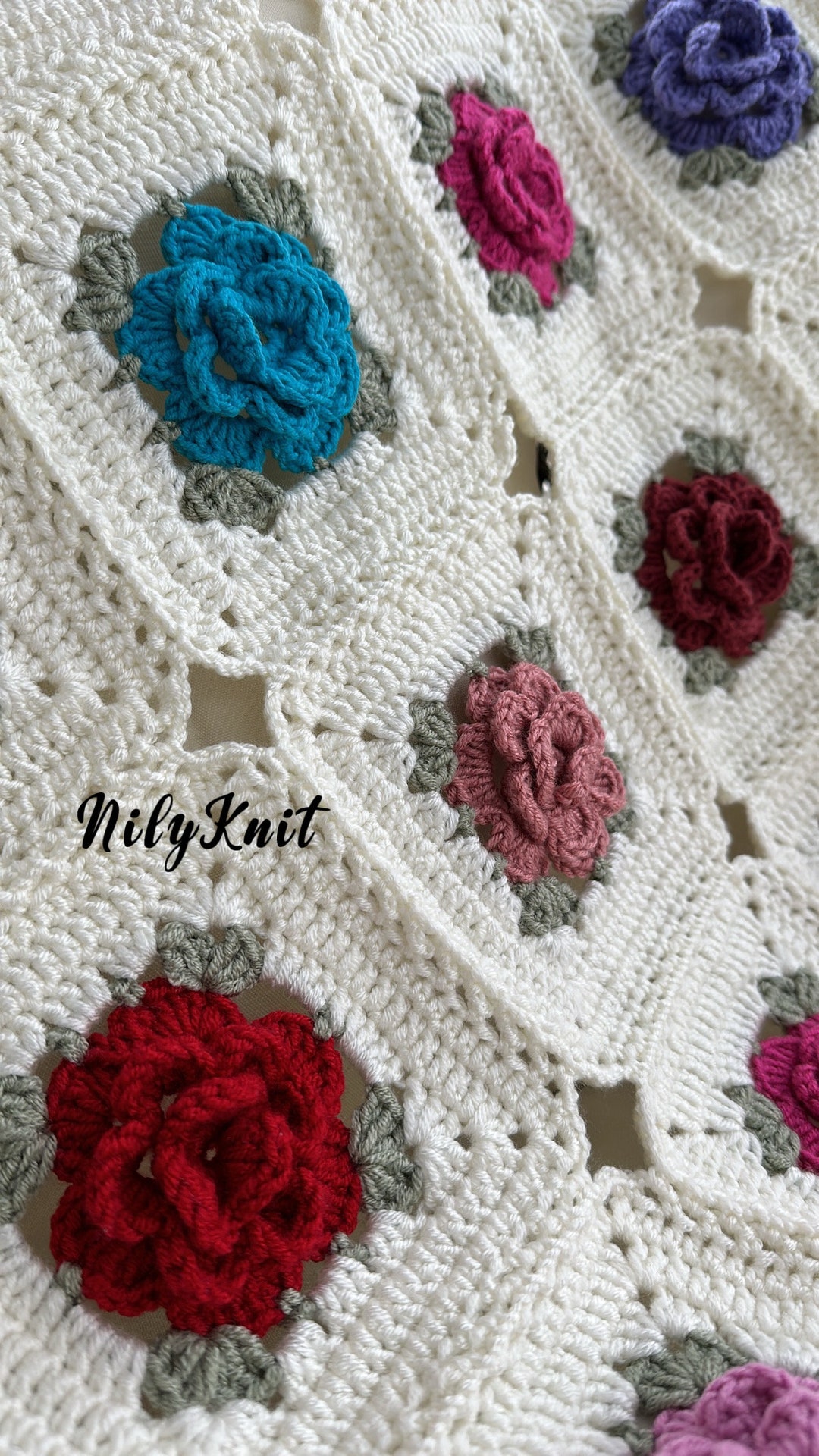 Crocheted Baby Blanket With Granny Square and Rose Accents Timeless ...
